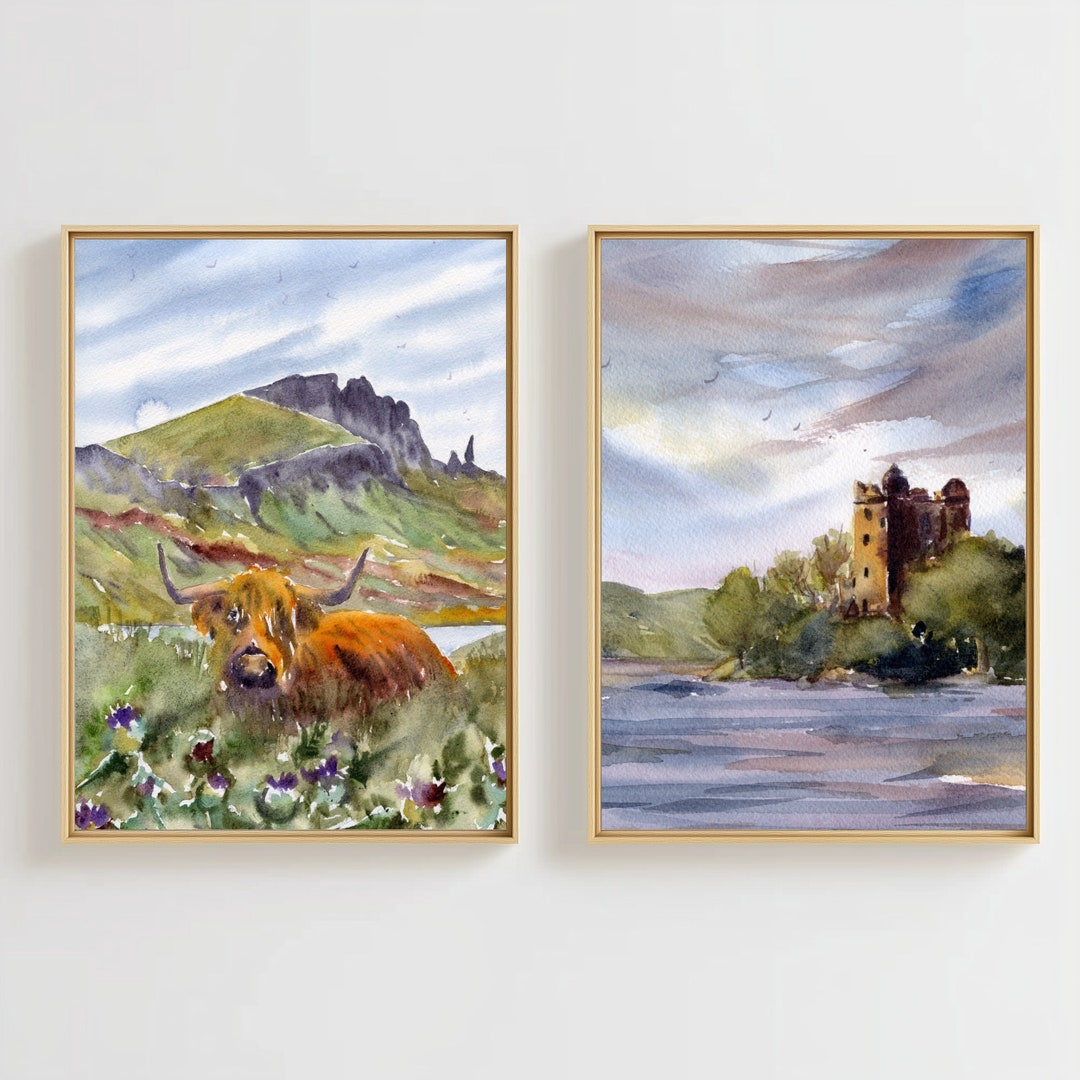 Castle Painting Scottish Art Large PRINT Highlands Landscape Set of 2 ...
