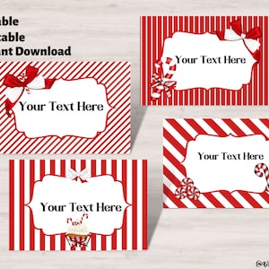 Candy Cane Themed Party Place Cards. Editable Tent Cards, Red and White ...