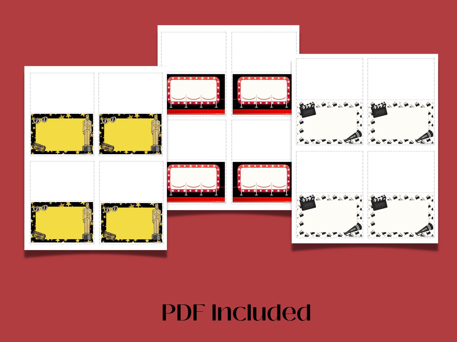 Printable Party Place Cards, Hollywood Star Movie Night Red Carpet ...