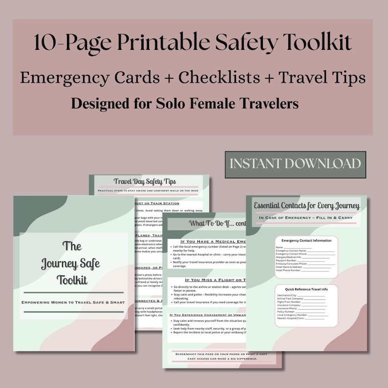 Solo Female Travel Safety Toolkit: Emergency Cards & Checklists (PDF ...