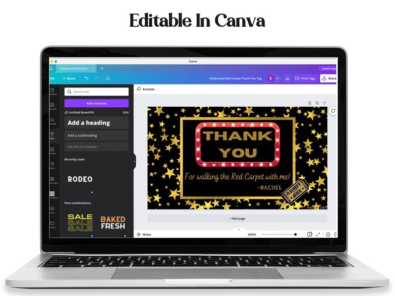 EDITABLE Hollywood Star Movie Night Red Carpet Theme Thank You Tag ...