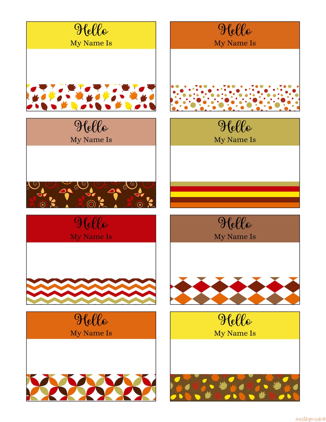 Hello My Name is Printable Name Tag Stickers Fall Themed - Etsy