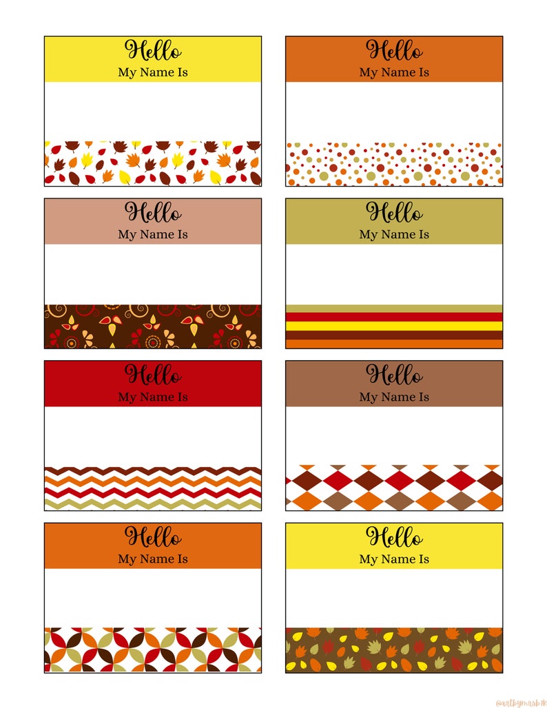 Hello My Name is Printable Name Tag Stickers, Fall Themed Editable Name ...