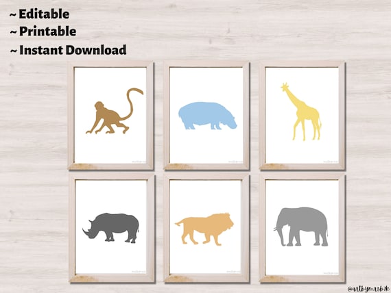 Printable Safari Animal Silhouettes Wall Art Prints Set of 6 - Etsy