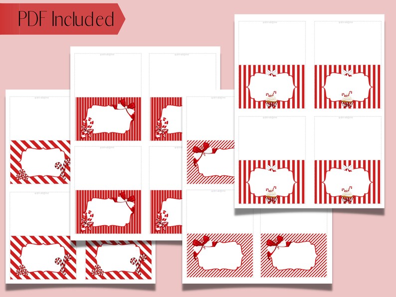 Candy Cane Themed Party Place Cards. Editable Tent Cards, Red and White ...