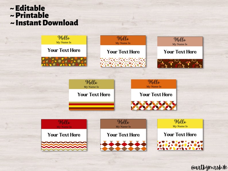 Hello My Name is Printable Name Tag Stickers, Fall Themed Editable Name ...