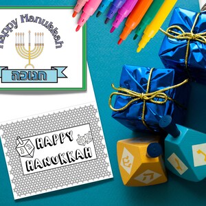 Hanukkah Coloring Holiday Cards Printable Chanukah Greeting - Etsy
