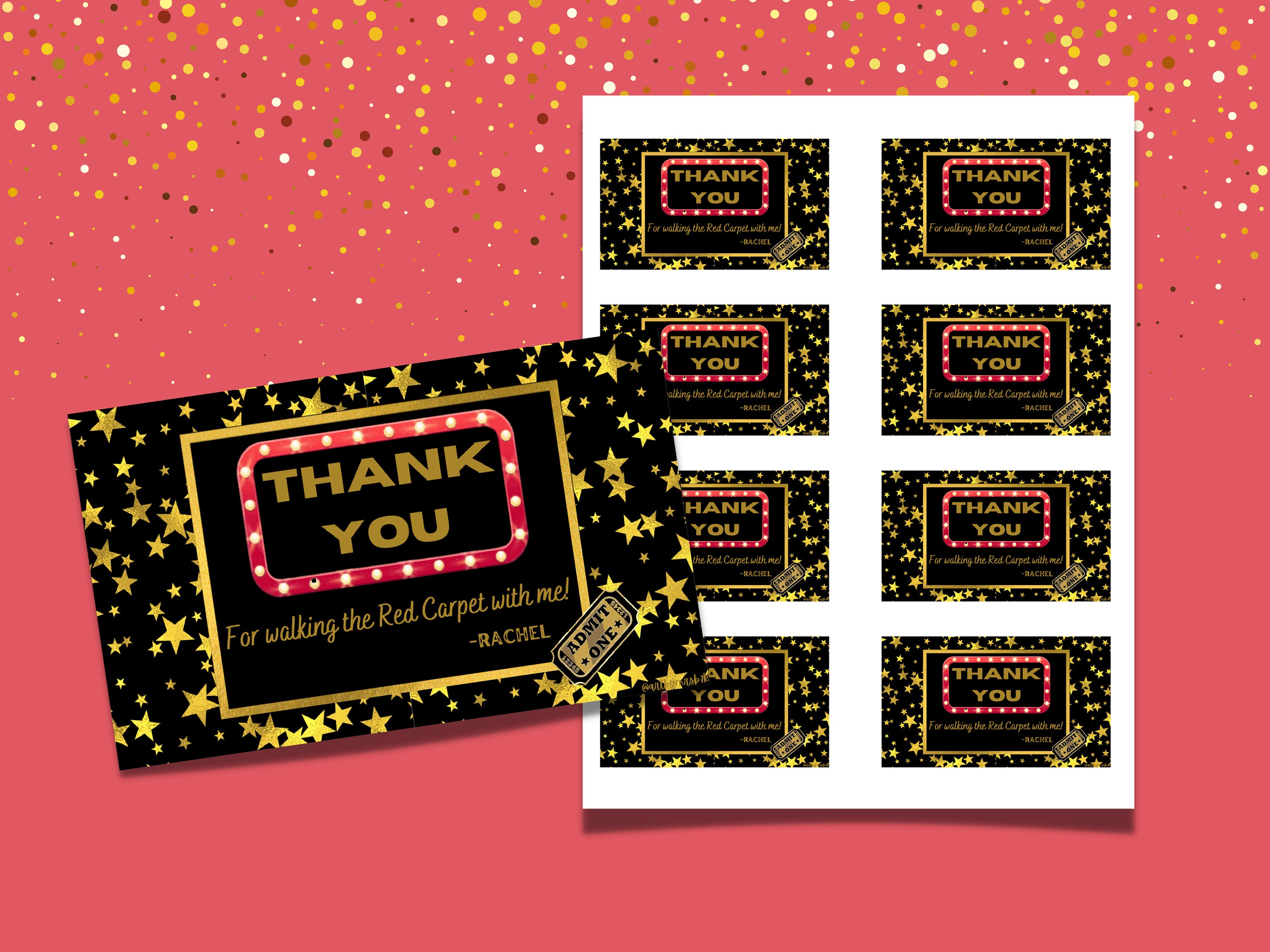 EDITABLE Hollywood Star Movie Night Red Carpet Theme Thank You Tag ...
