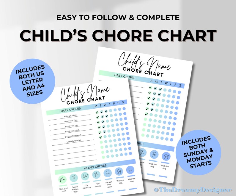 Editable Kid's Chore Chart, Printable Chore Chart for Children, Kid's ...