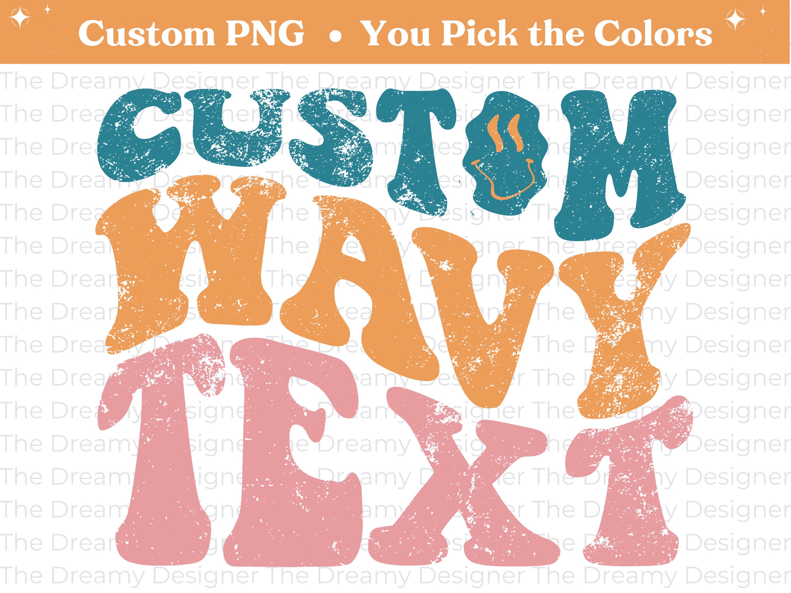 DISTRESSED Custom Wavy Text PNG, Retro Wavy Font, Retro Stacked Text ...