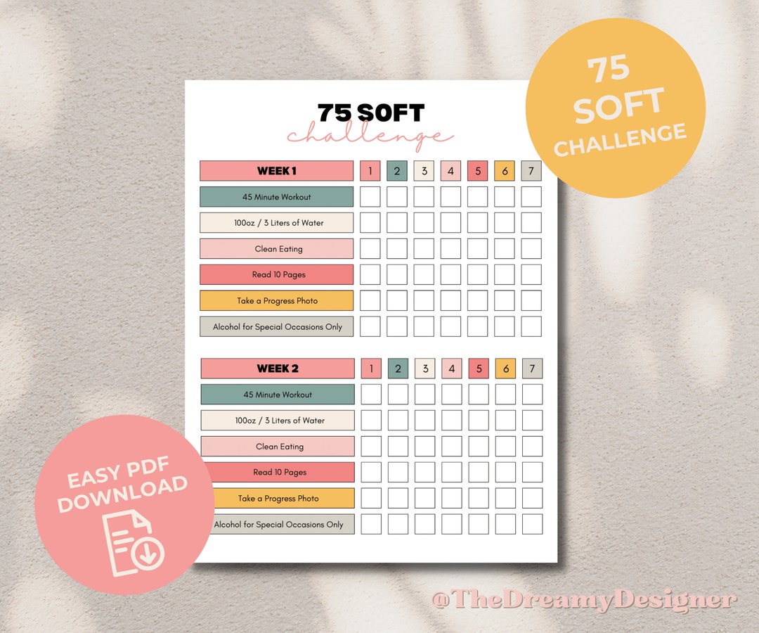 75 Soft Challenge Printable PDF, 75 Soft Tracker, 75 Soft Checklist, 75 ...