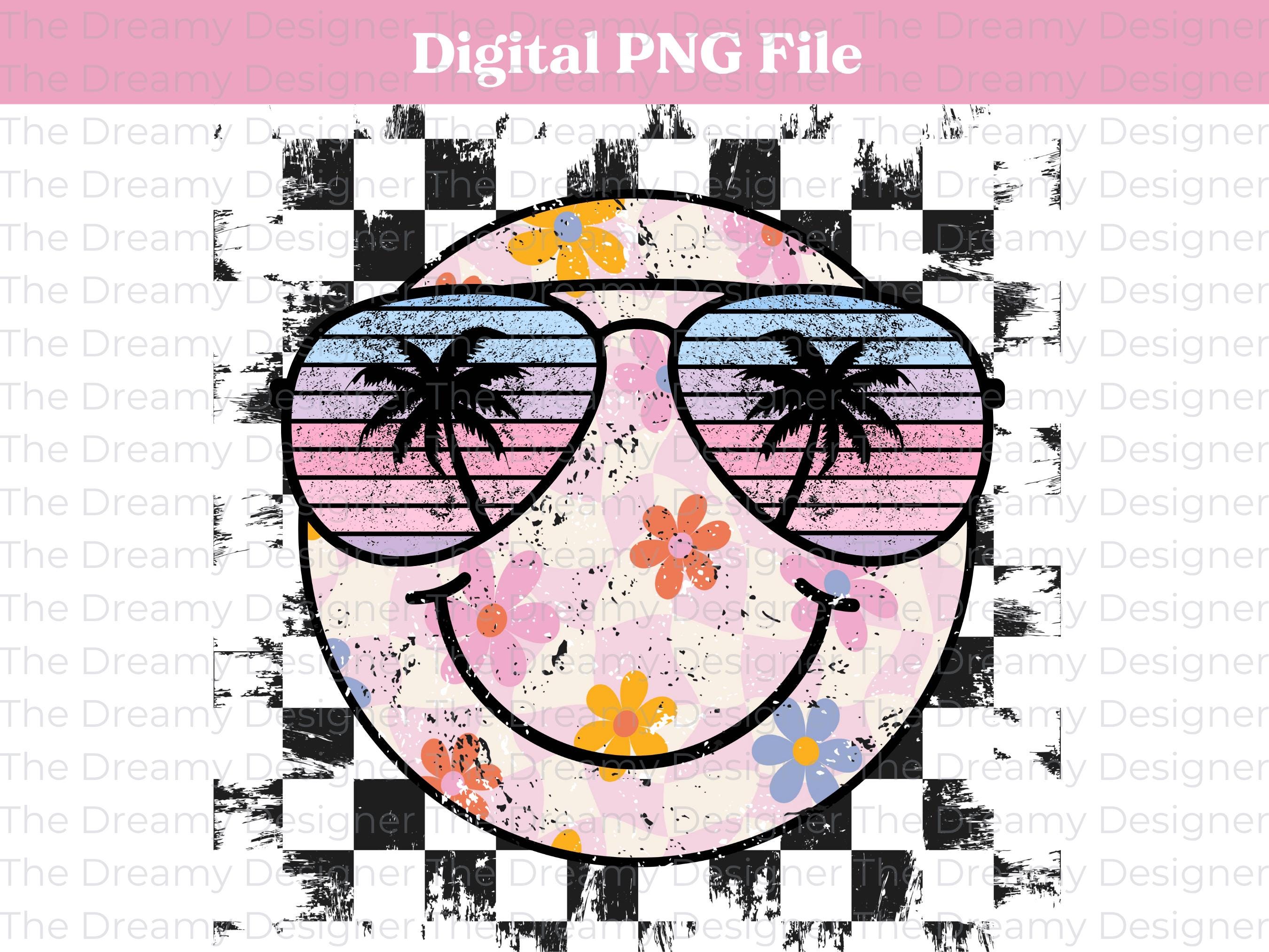 Retro Happy Face Summer PNG Checkerboard Distressed Daisy Pink Retro ...
