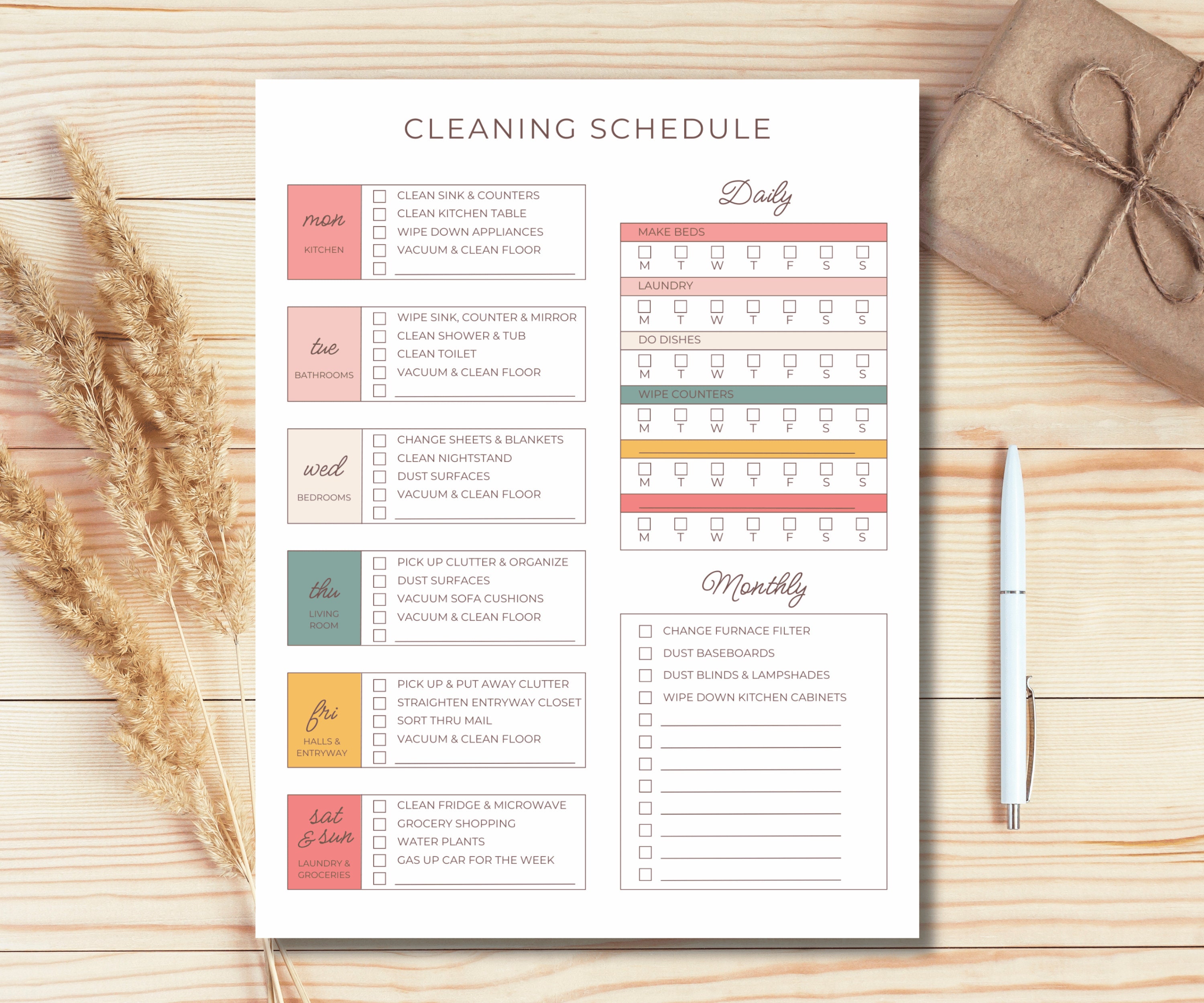 Printable Cleaning Schedule, PDF and Canva Template, Daily Weekly ...