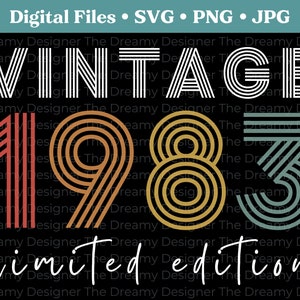 Vintage 1983 Limited Edition PNG, Retro 40th Birthday PNG, Print on ...