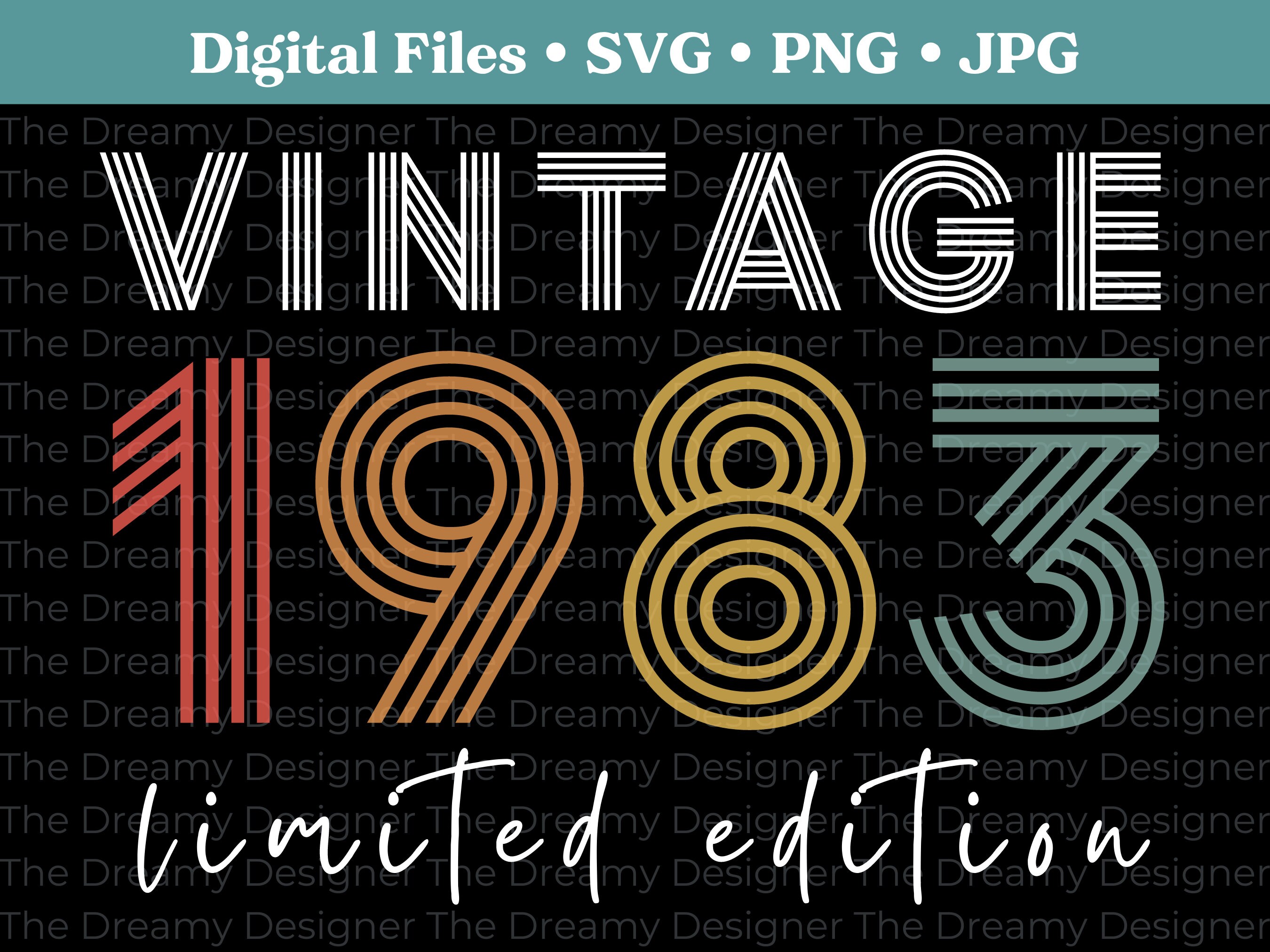 Vintage 1983 Limited Edition PNG, Retro 40th Birthday PNG, Print on Demand PNG, Sublimination ...