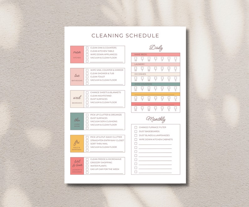 Printable Cleaning Schedule, PDF and Canva Template, Daily Weekly ...