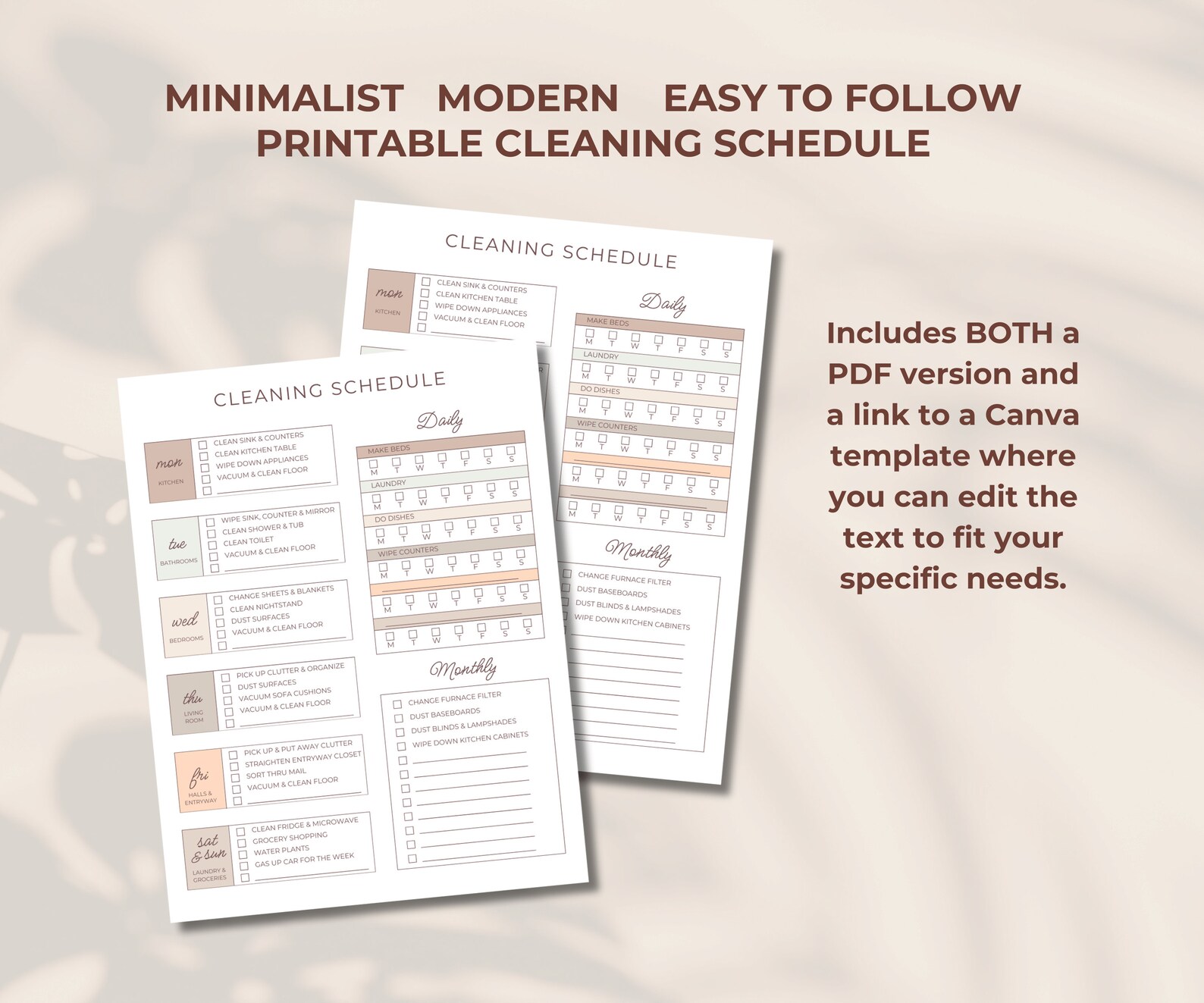 Printable Cleaning Schedule, PDF and Canva Template, Daily Weekly ...