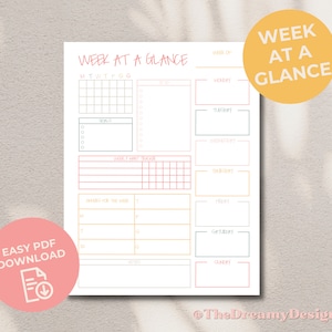 Week at a Glance, Printable PDF Planner, Weekly Planner, Weekly ...