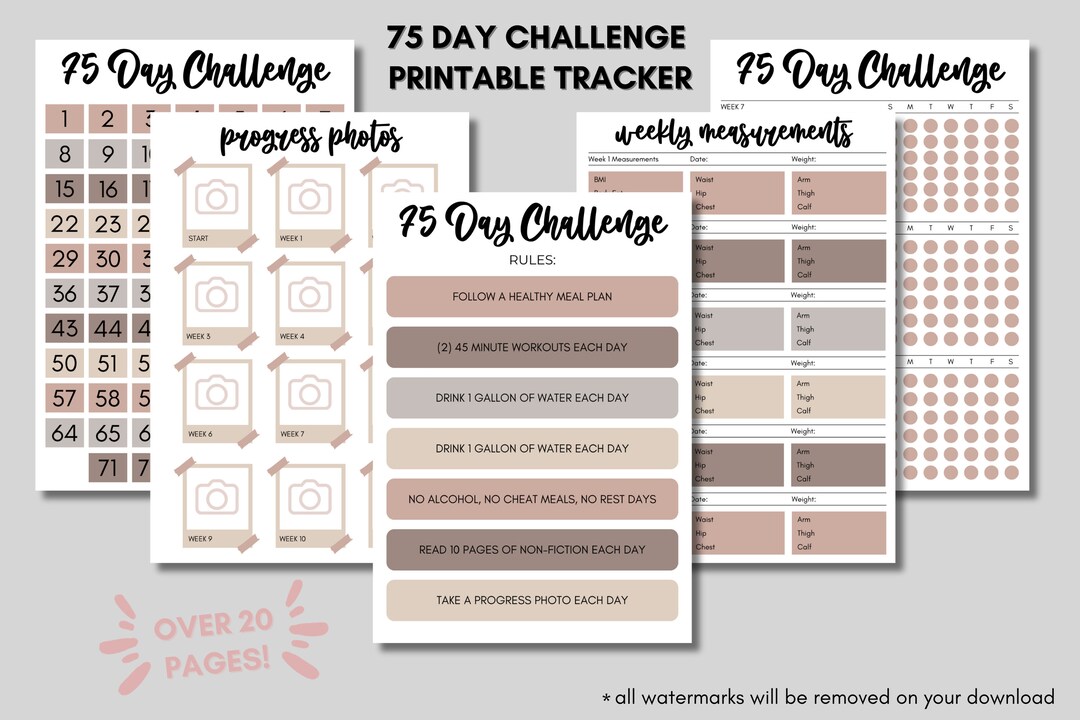 75 Day Challenge Printable Tracker, 75 Tracker, 75 Tough Tracker, 75 ...