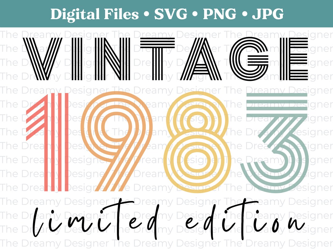 Vintage 1983 Limited Edition PNG, Retro 40th Birthday PNG, Print on Demand PNG, Sublimination ...
