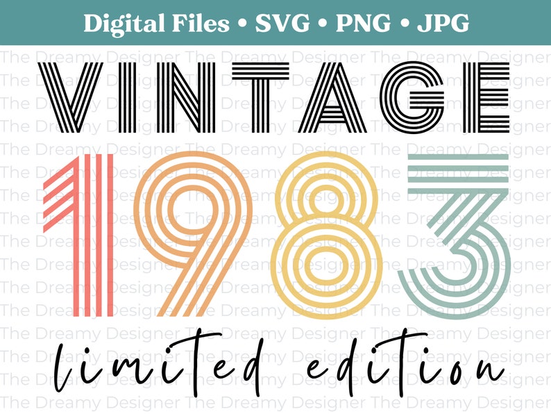 Vintage 1983 Limited Edition PNG, Retro 40th Birthday PNG, Print on ...