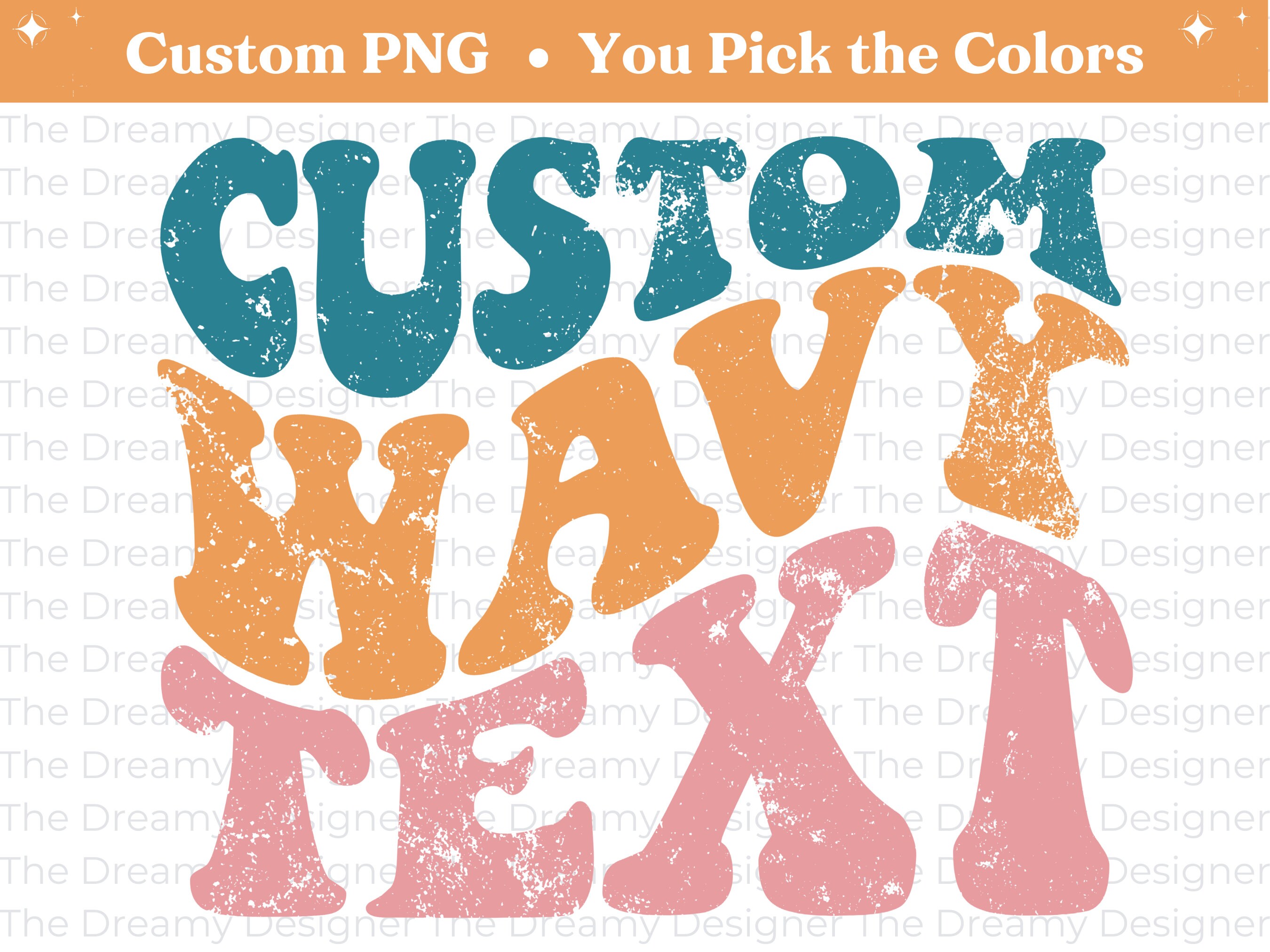 DISTRESSED Custom Wavy Text PNG, Retro Wavy Font, Retro Stacked Text ...