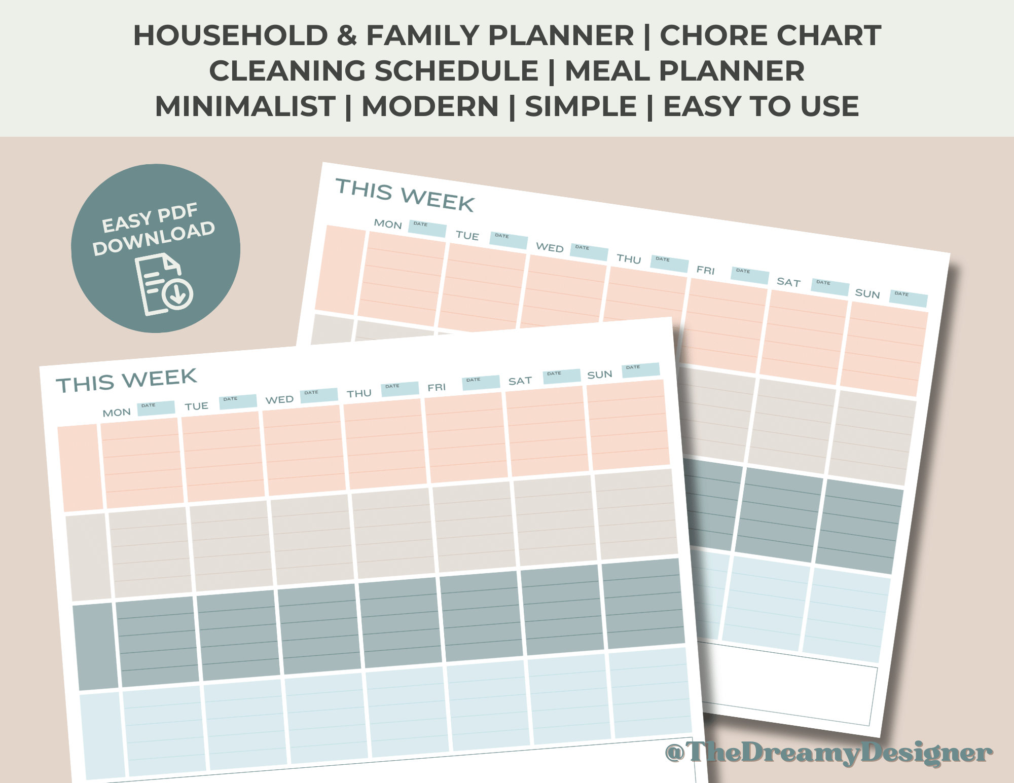 Family Chore Chart, Family Planner, Week at a Glance, Printable Weekly ...