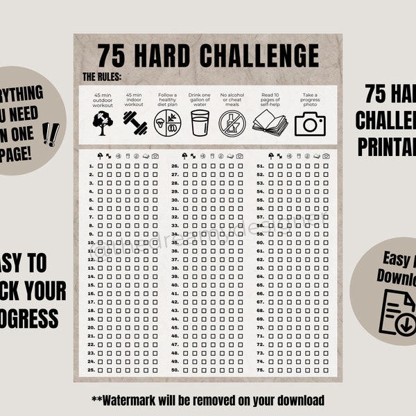 75 Hard Printable - Etsy