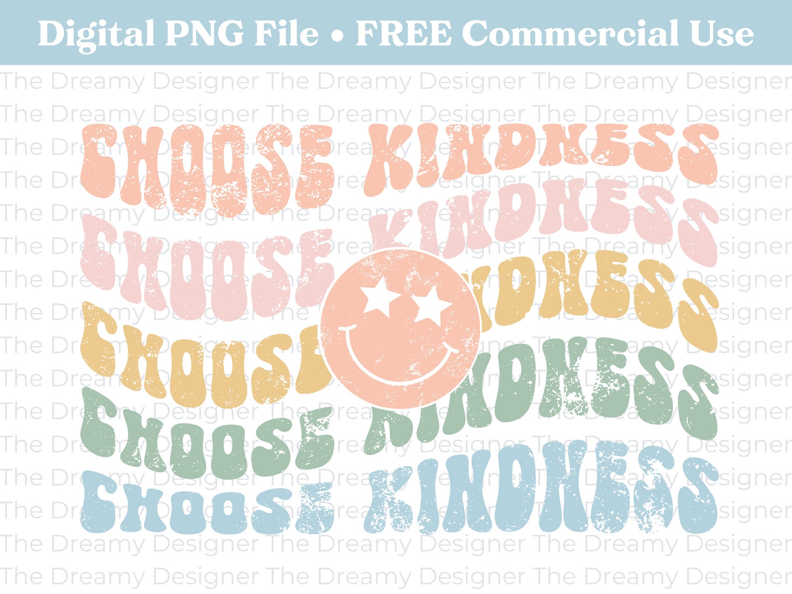 Choose Kindness PNG, Distressed Happy Face, Star Eyes Happy Face, Retro ...