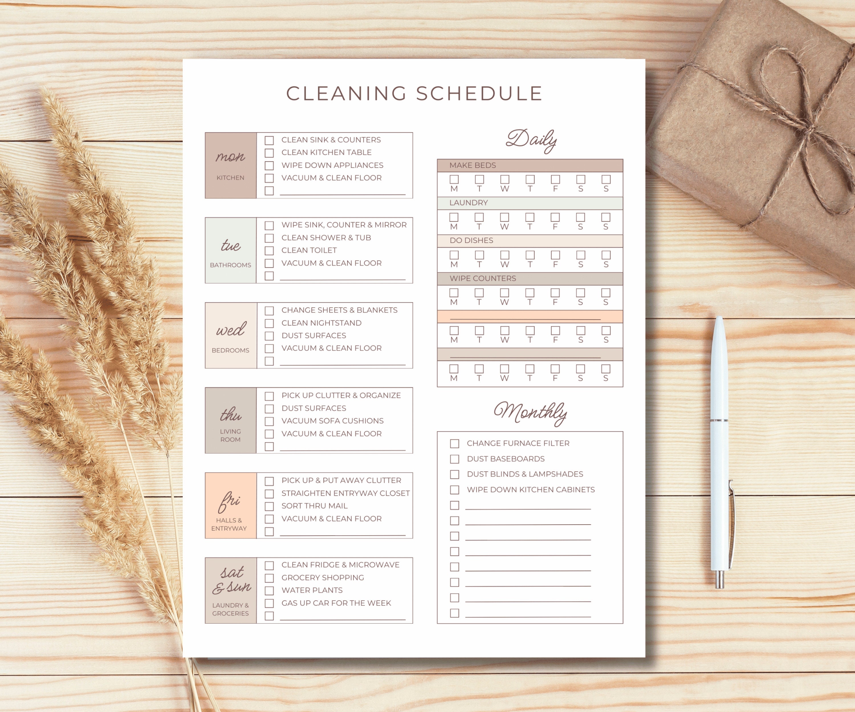 Printable Cleaning Schedule, PDF and Canva Template, Daily Weekly ...