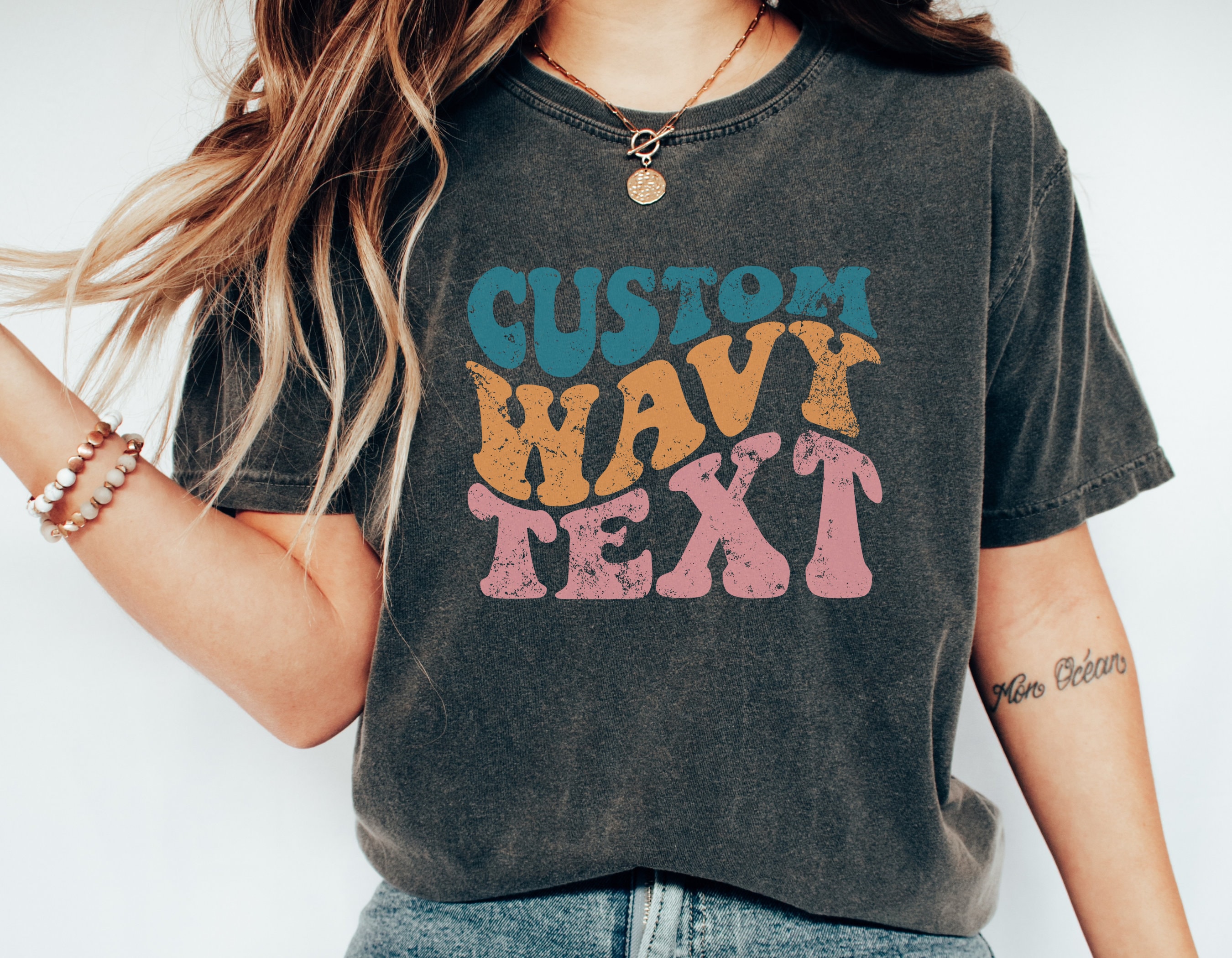 DISTRESSED Custom Wavy Text PNG, Retro Wavy Font, Retro Stacked Text ...