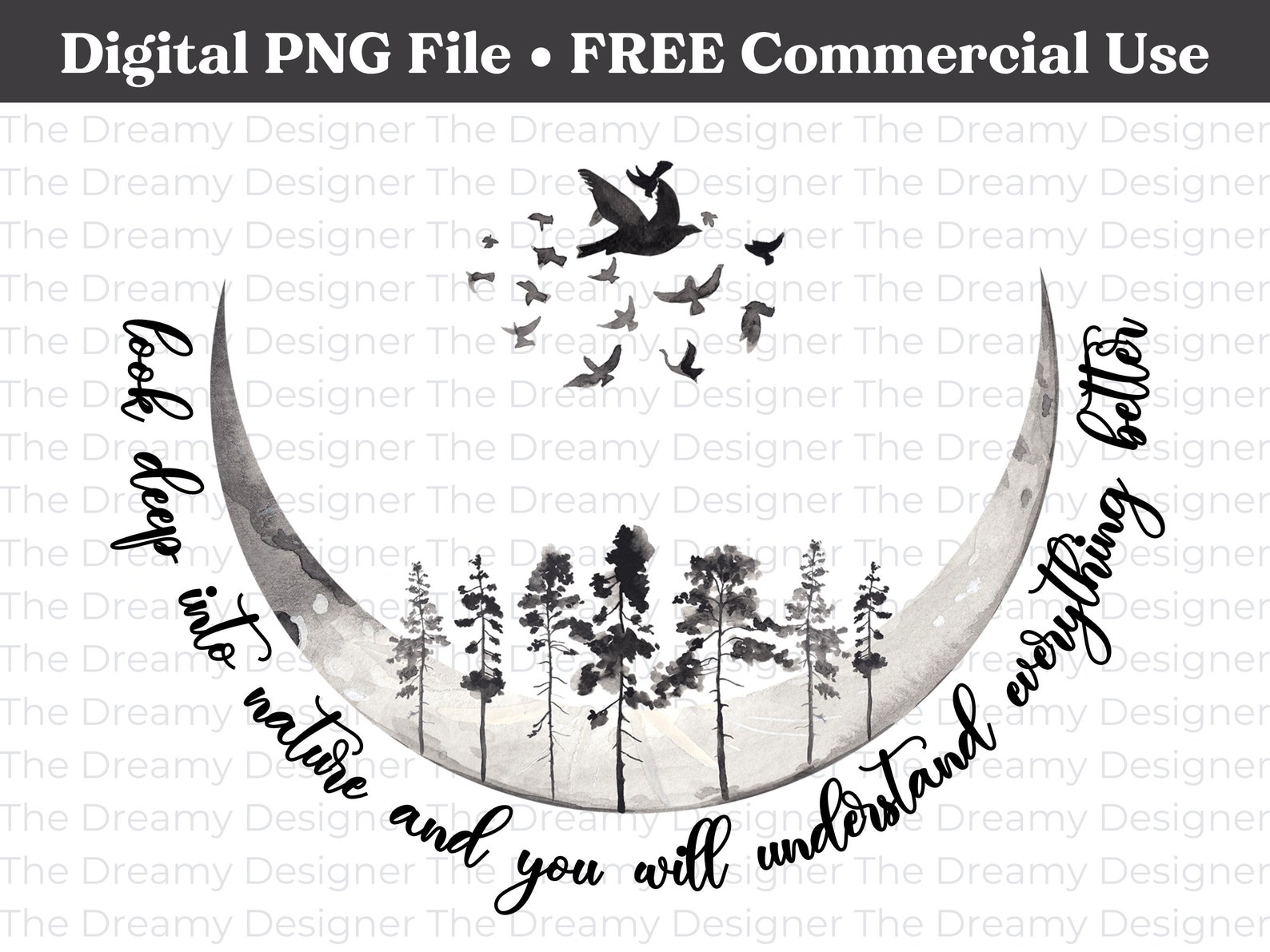 Crescent Moon PNG, Inspirational Quotes PNG, Look Deep Into Nature ...