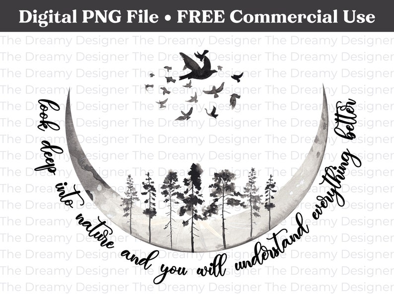 Crescent Moon PNG, Inspirational Quotes PNG, Look Deep Into Nature ...