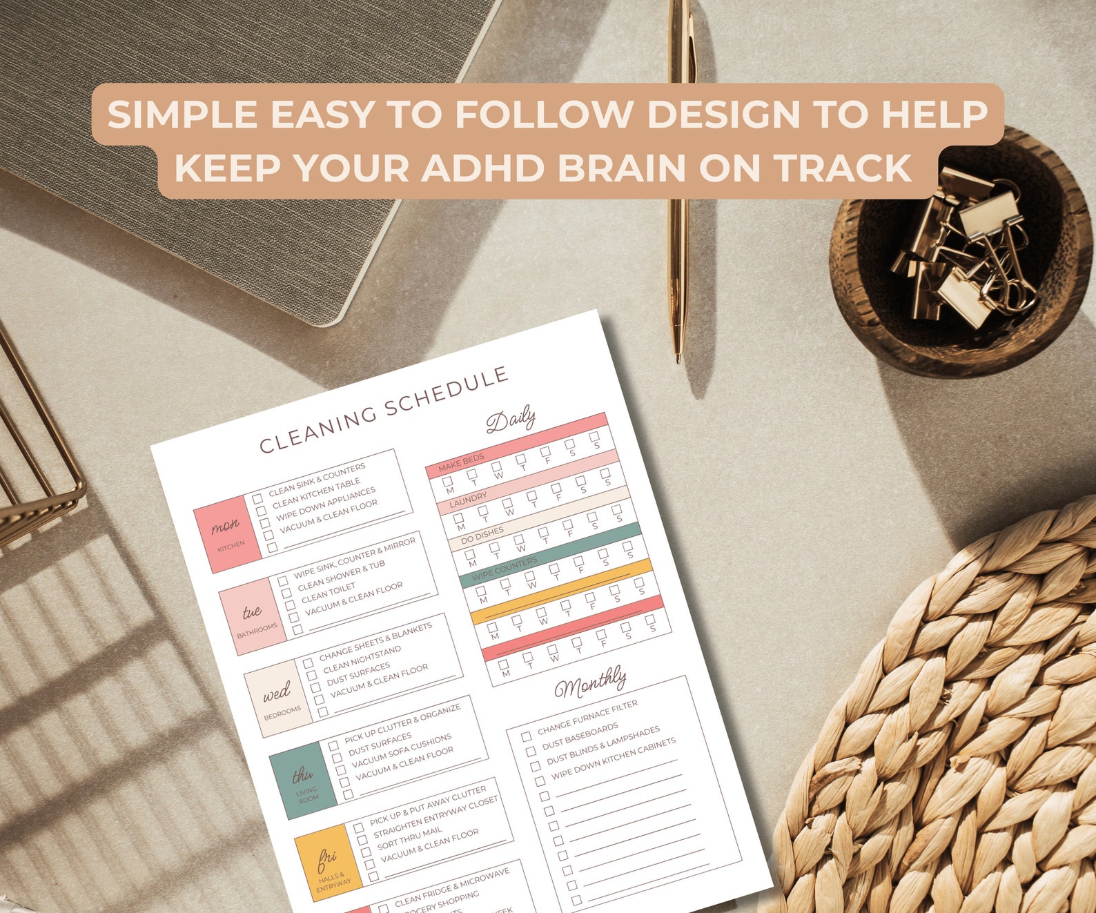 Printable Cleaning Schedule, PDF and Canva Template, Daily Weekly ...
