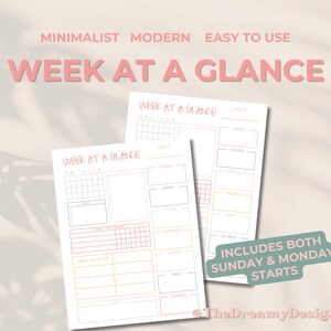 Week at a Glance, Printable PDF Planner, Weekly Planner, Weekly ...