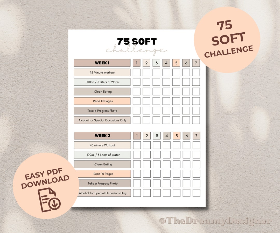 75 Soft Challenge Printable PDF, 75 Soft Tracker, 75 Soft Checklist, 75 ...