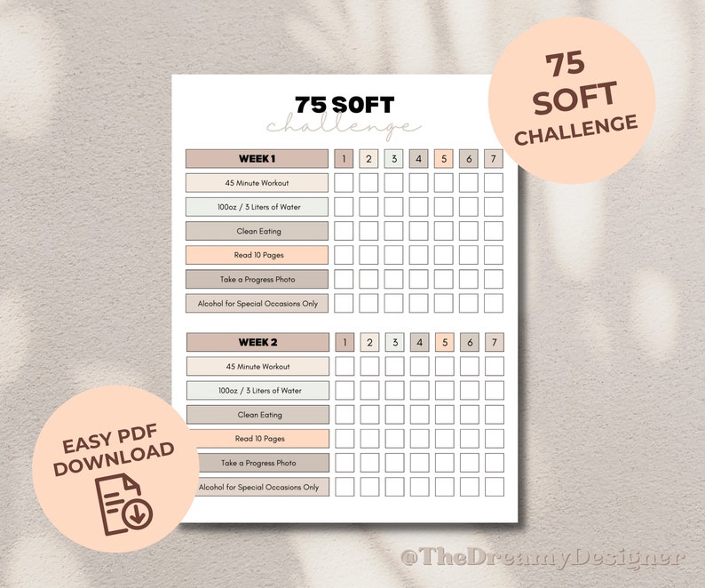 75 Soft Challenge Printable PDF, 75 Soft Tracker, 75 Soft Checklist, 75 ...