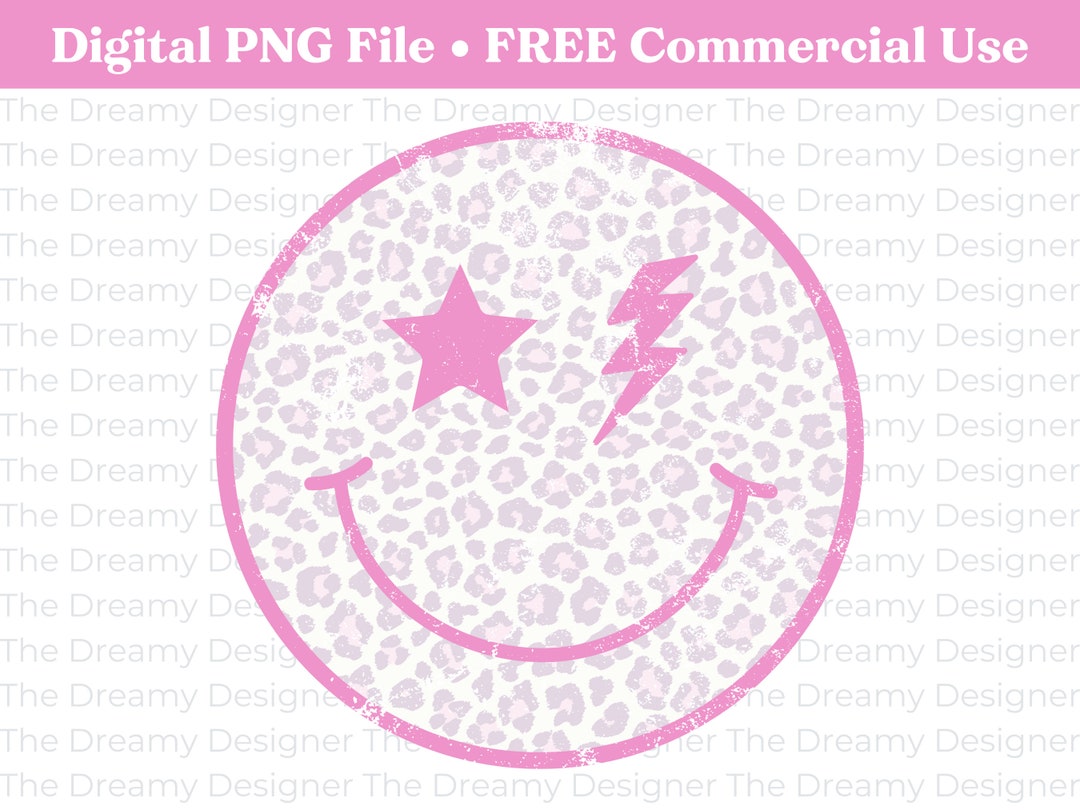 Distressed Pink Leopard Happy Face PNG, Lightning Bolt Happy Face, Star ...