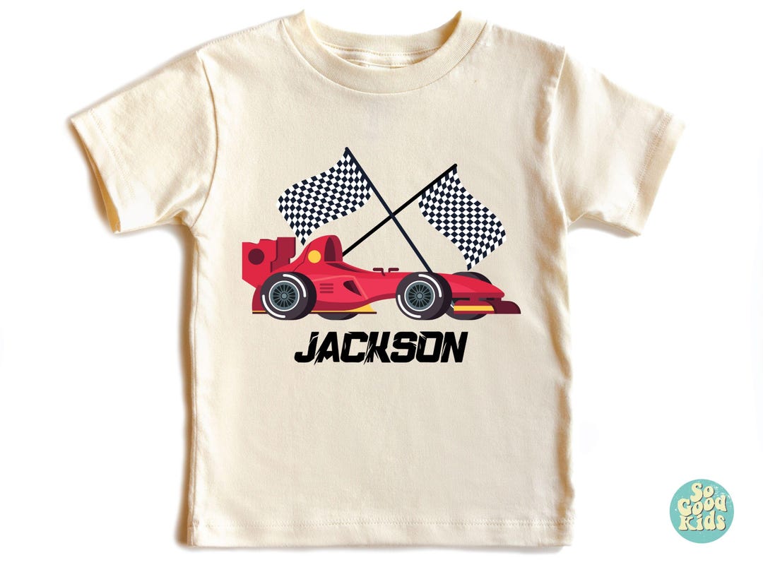 Race Car Kids Shirt, Red Race Car With Custom Text Shirt, Birthday Kids ...