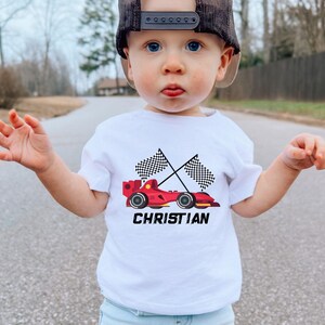 Race Car Kids Shirt, Red Race Car With Custom Text Shirt, Birthday Kids ...