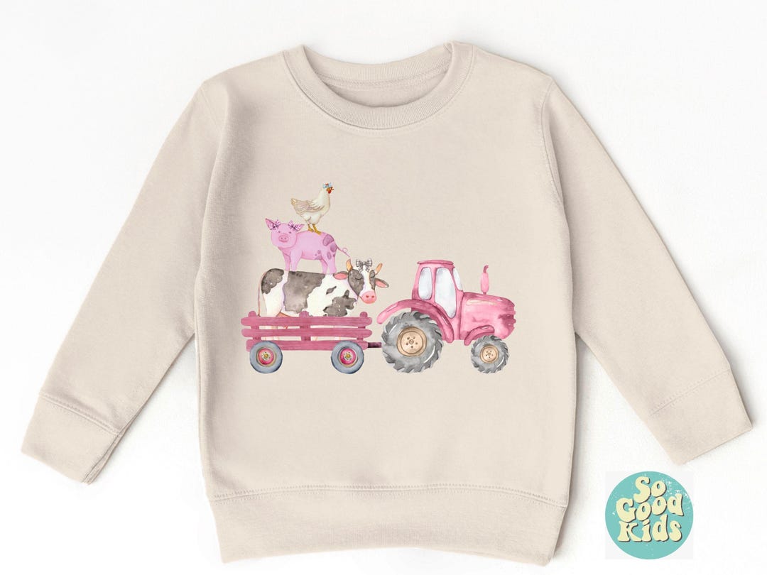 Farm Animal Tractor Sweatshirt, Pink Tractor Sweatshirt, Animal Lover ...