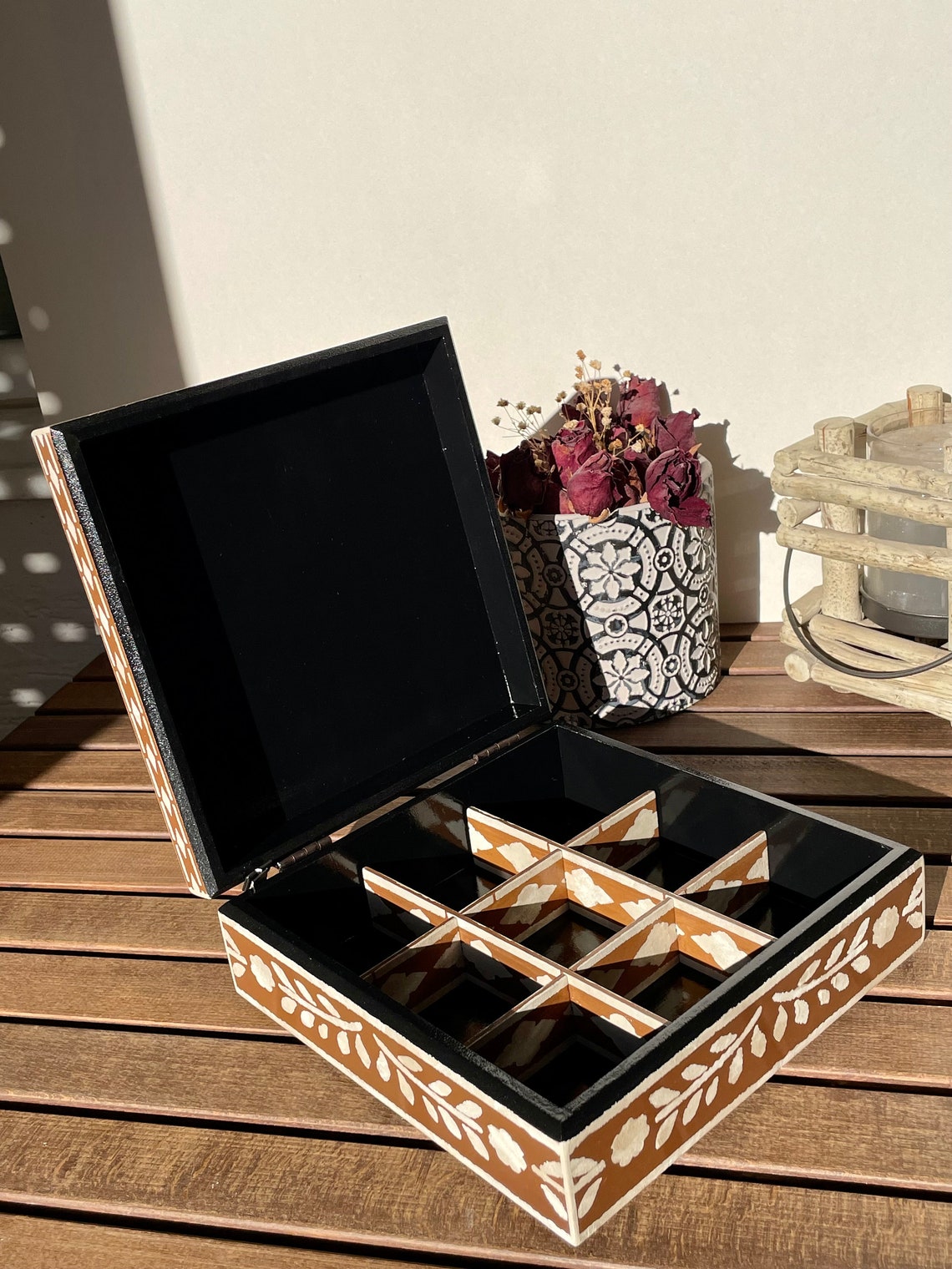 Decorative Box With Compartment, Floral Jewelry Box, Storage Box ...