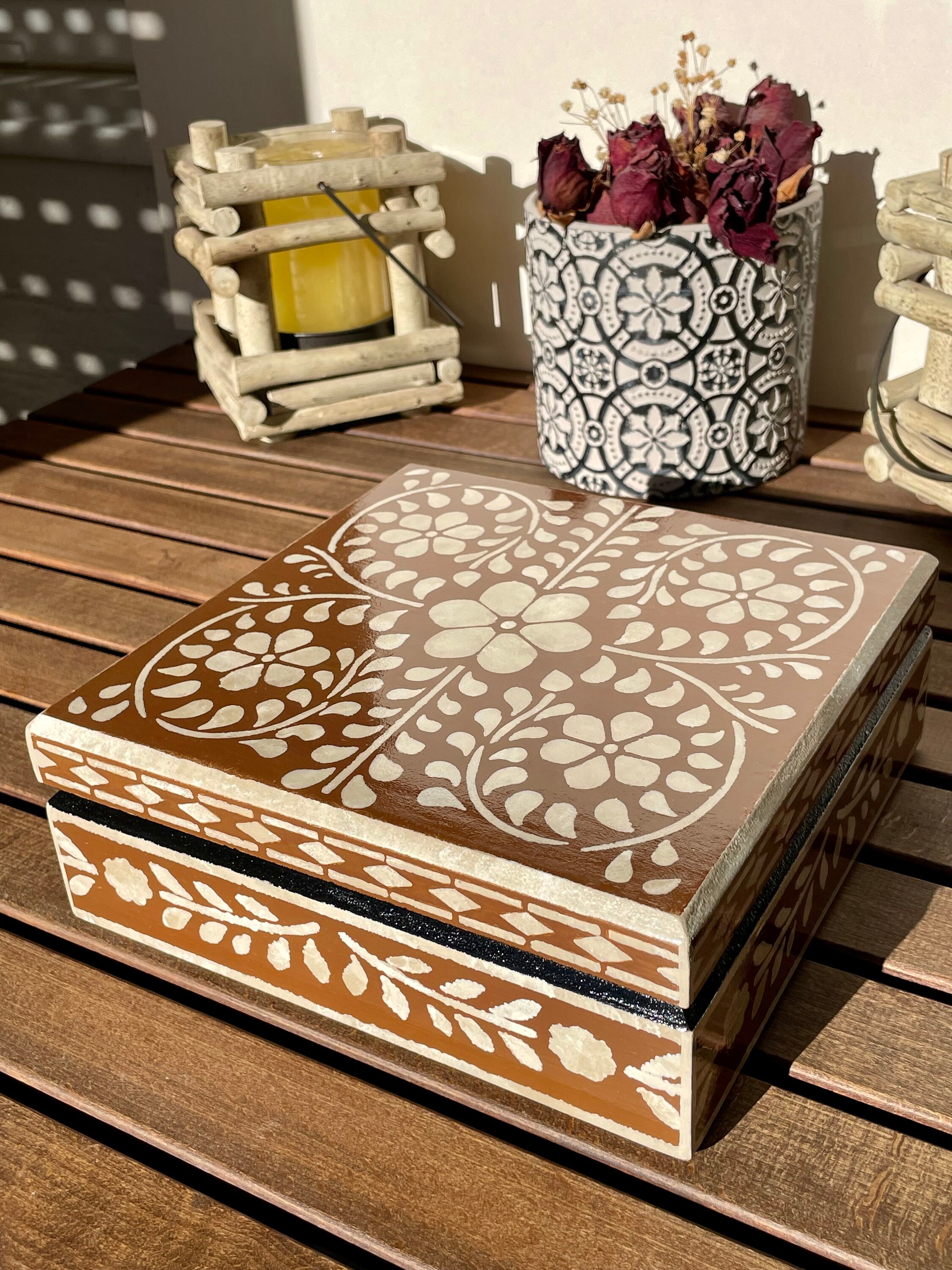 Decorative Box With Compartment, Floral Jewelry Box, Storage Box ...