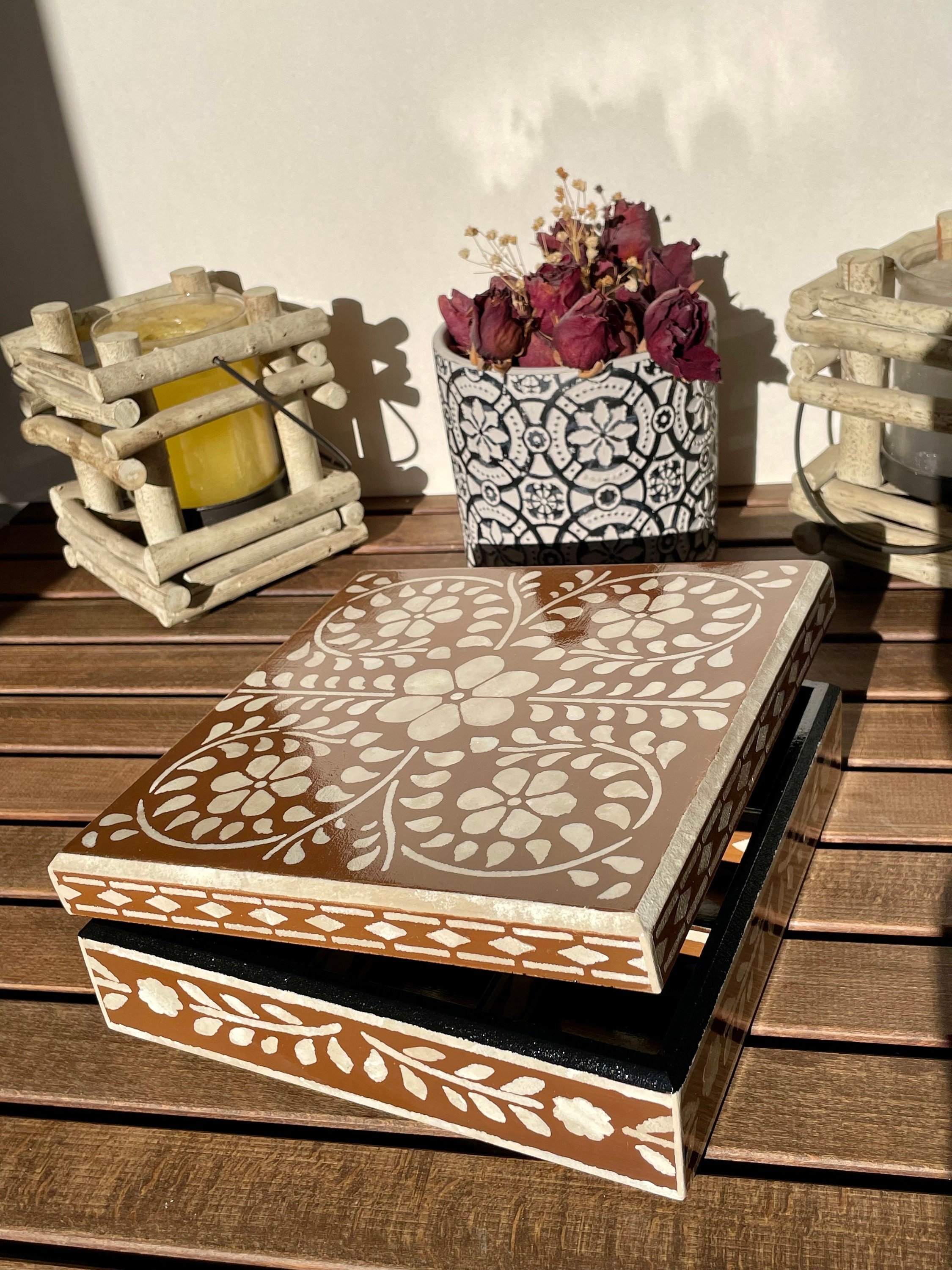 Decorative Box With Compartment, Floral Jewelry Box, Storage Box ...