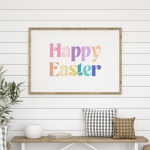 Happy Easter Print, Easter Printable Wall Art, Happy Easter Printable Sign, Easter Decor, Spring ...