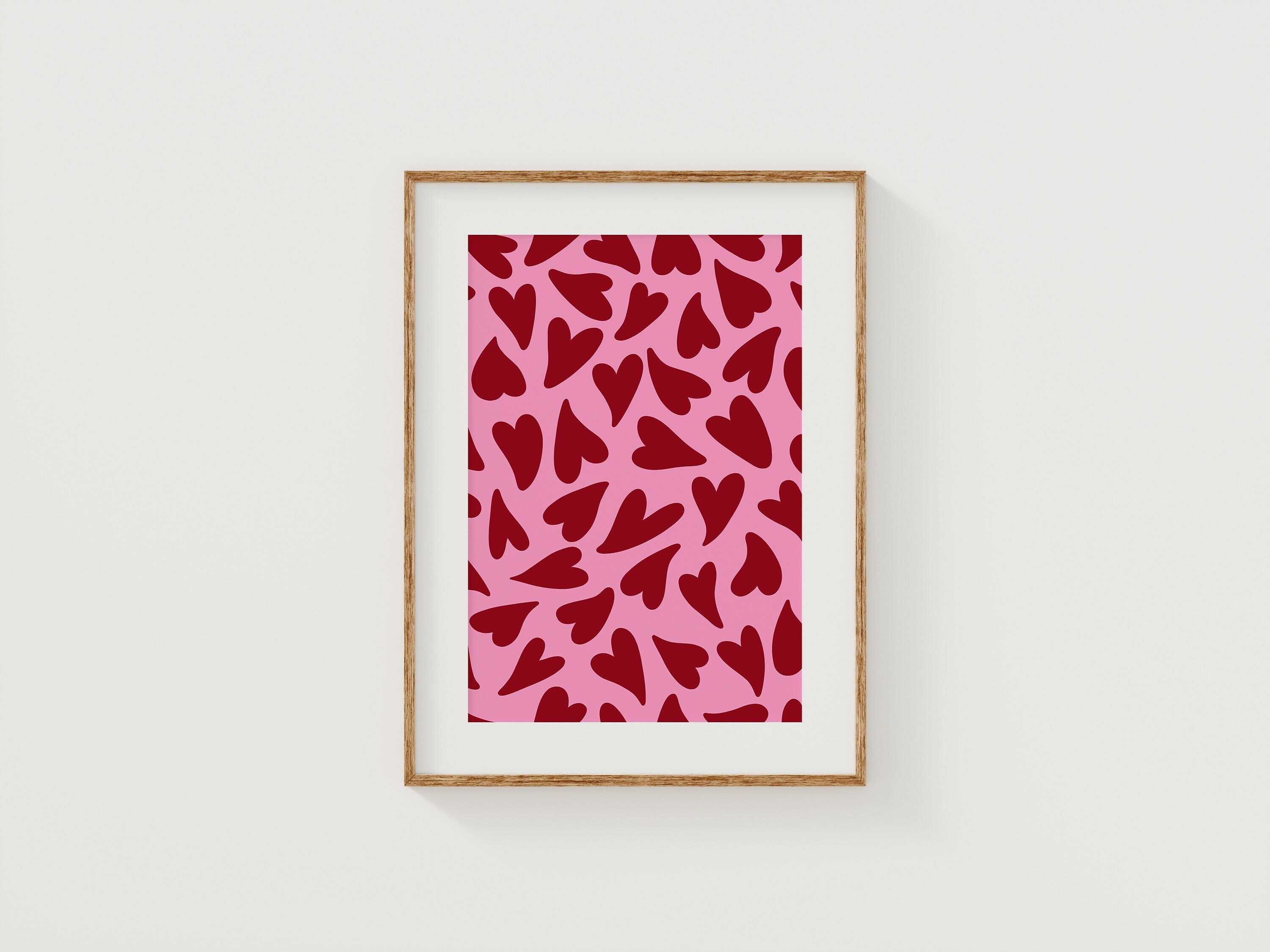 Hearts Print, Valentines Day Printable Wall Art, Bright Pink Valentines ...