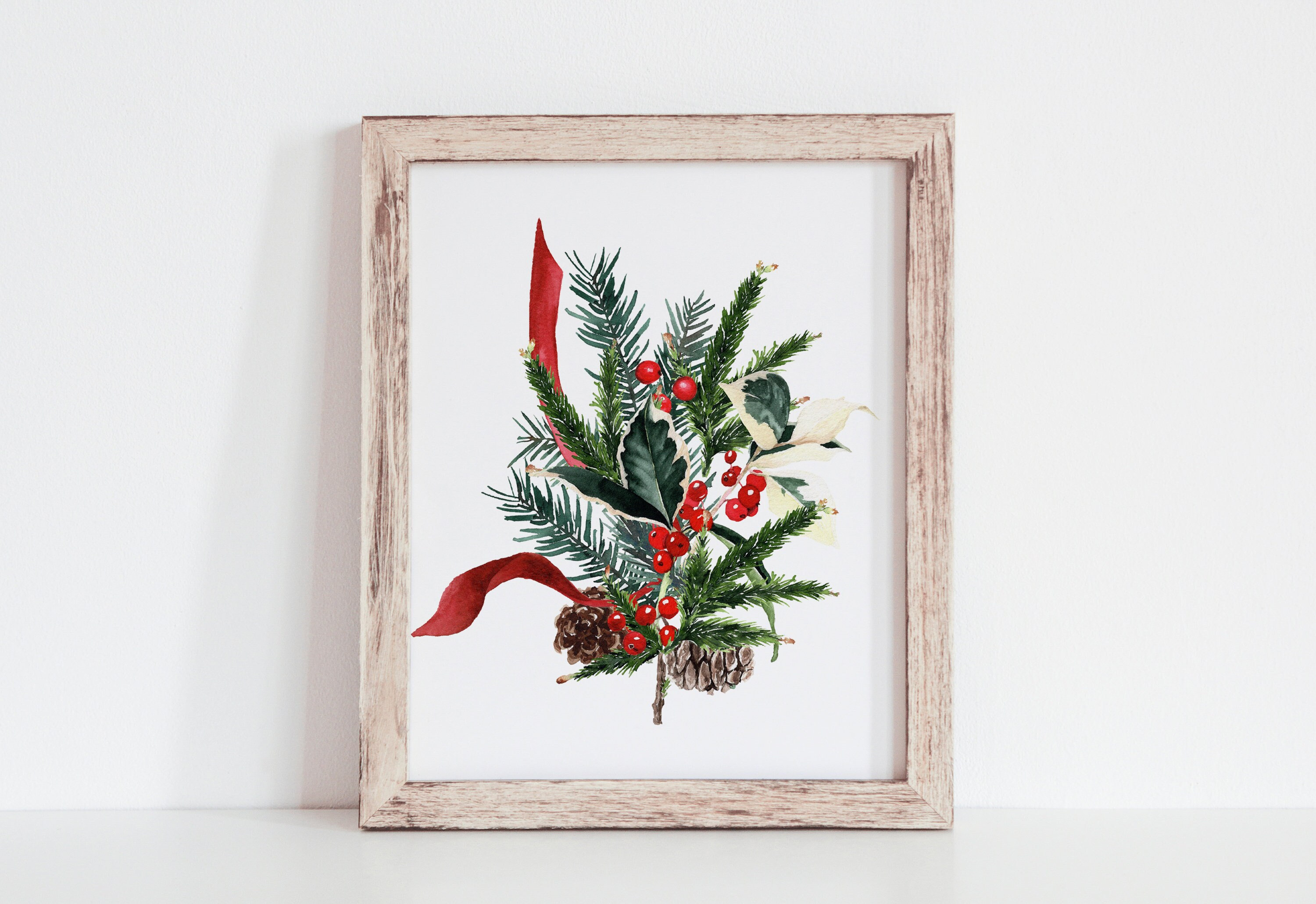 Christmas Holly Print Holly Berry Leaves Print Christmas - Etsy