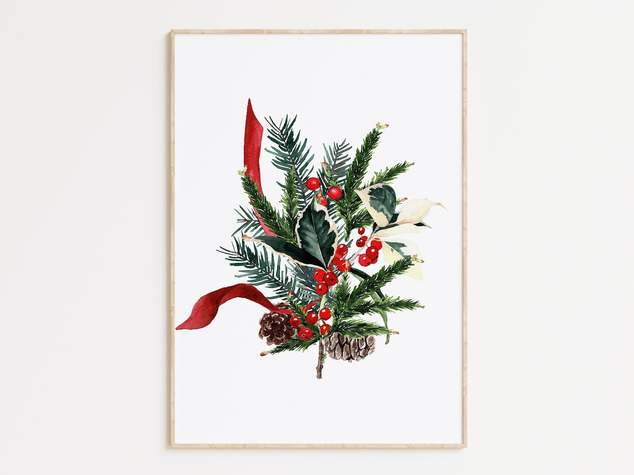Christmas Holly Print Holly Berry Leaves Print Christmas - Etsy