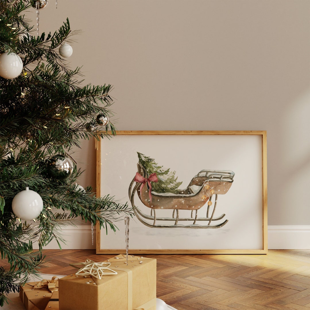 Christmas Sleigh Print, Christmas Printable Wall Art, Vintage Christmas ...
