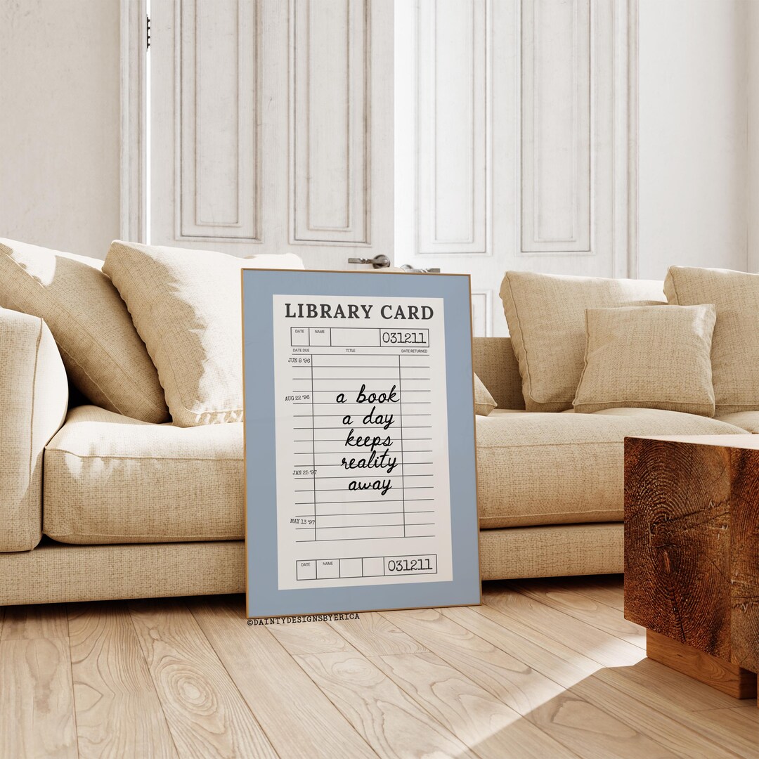 Retro Library Card Print: Book Lover Wall Art, A Book A Day Keeps ...